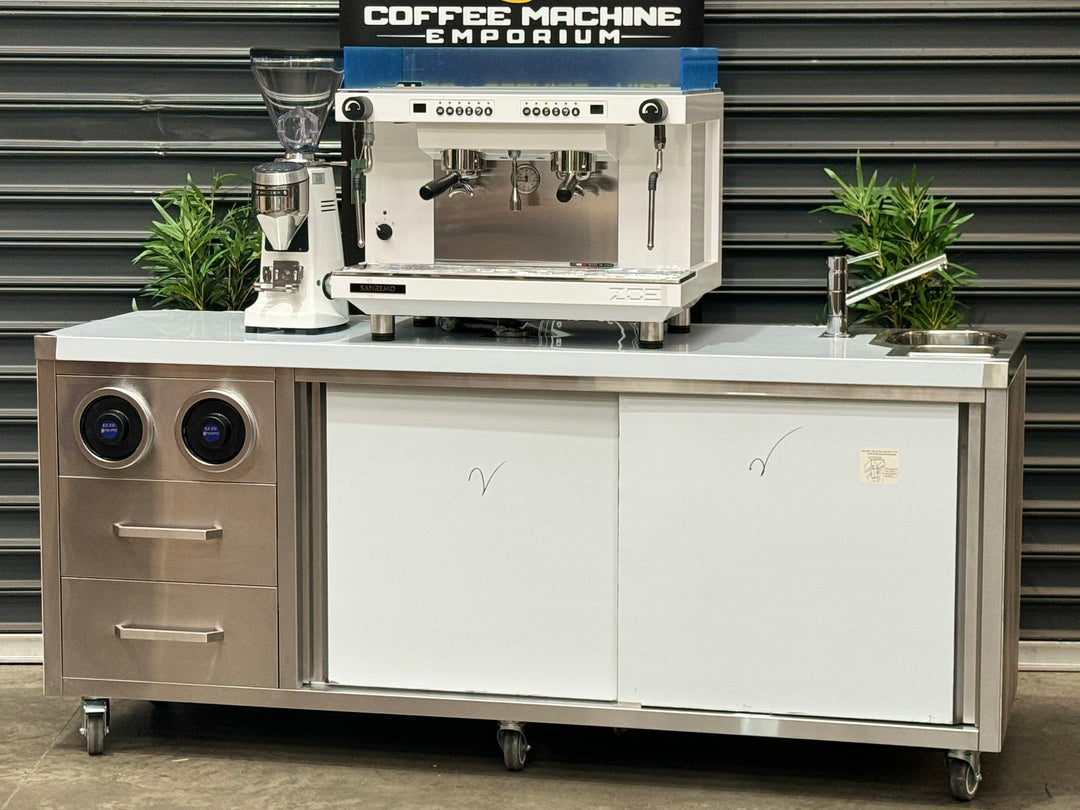 Commercial Coffee Cart 200cm with Sanremo and Mazzer Package - White ...
